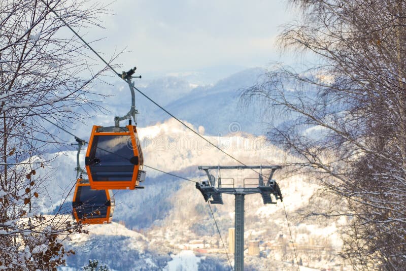 Gondola or Cable Car Orange in Winter Stock Photo - Image of beautiful ...
