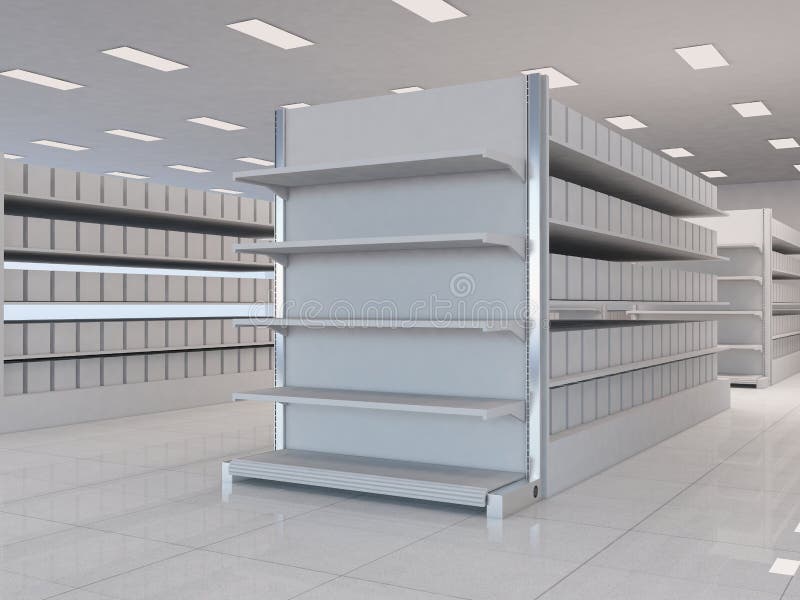 Gondola End for Super Markets Perspective View with Shelves. 3d ...