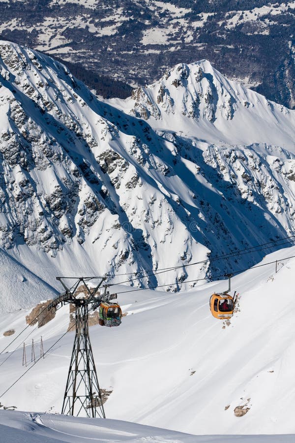 Gondola Ski Lift in High Mountains Stock Photo - Image of vacation ...