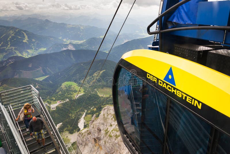 Gondola with Tourists in the Upper Station of the Dachstein Cable Car ...