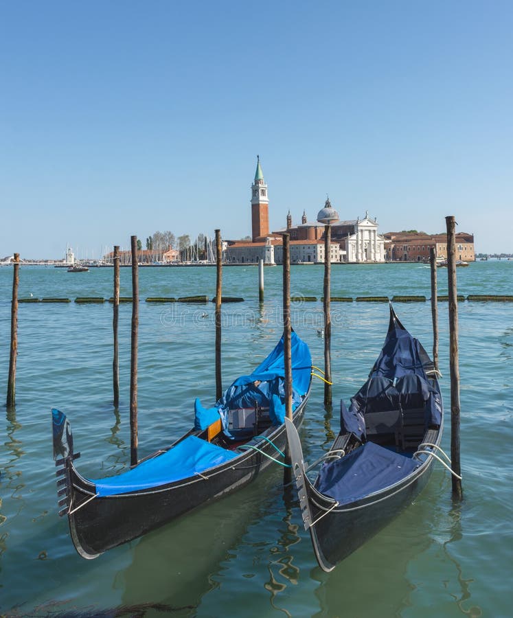 Gondolas Near Saint Mark Square San Marco And San Giorgio Di Maggiore