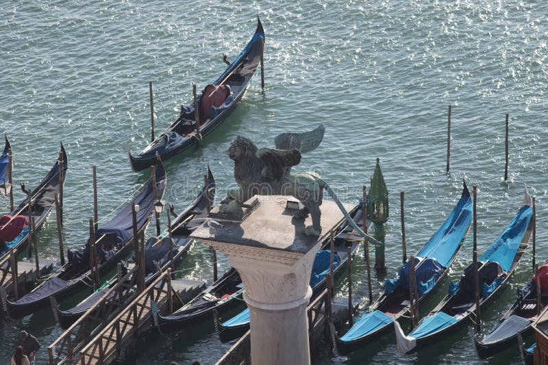 Gondolas in the Port on the Leash. Stock Photo - Image of america ...