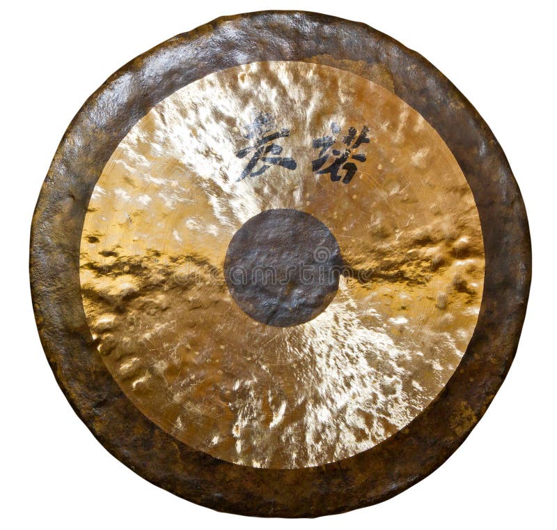 Asian Brass Gong Golden Round Isolated Stock Image - Image of metallic ...