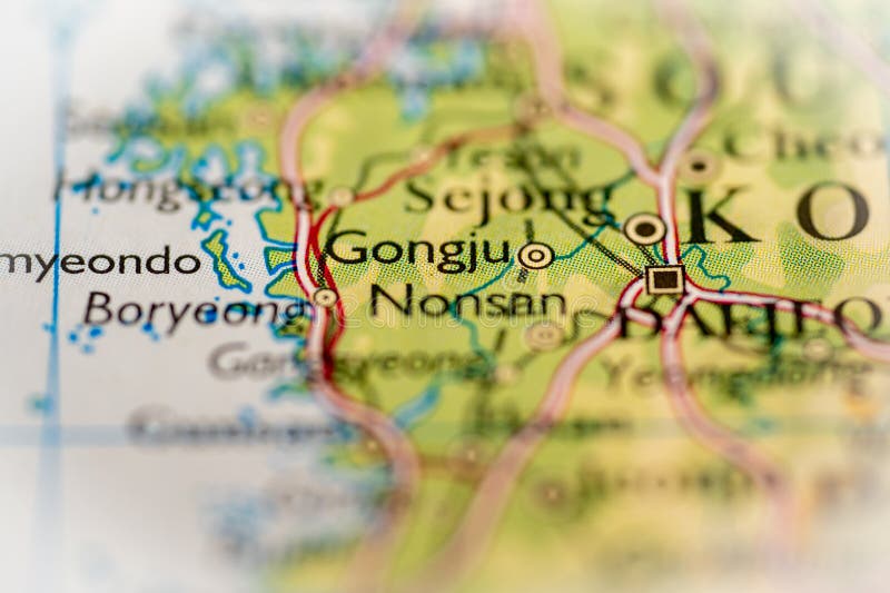 Gongju, South Korea Highlighted on a World Map Stock Photo - Image of ...
