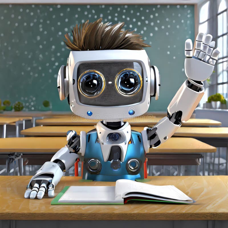 A Good Android Student Learns in School Stock Image - Image of indoor ...