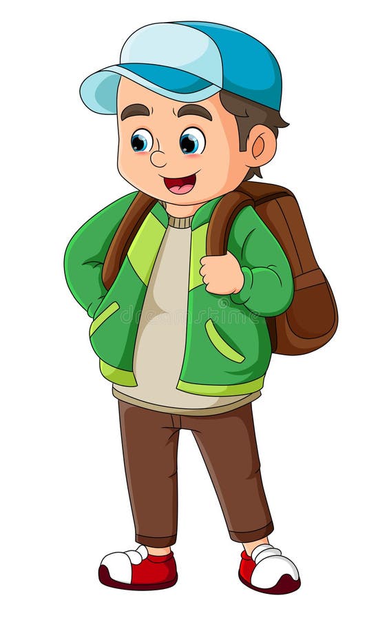 The Good Boy is Wearing Cap and Bring Bag while Standing Stock Vector ...