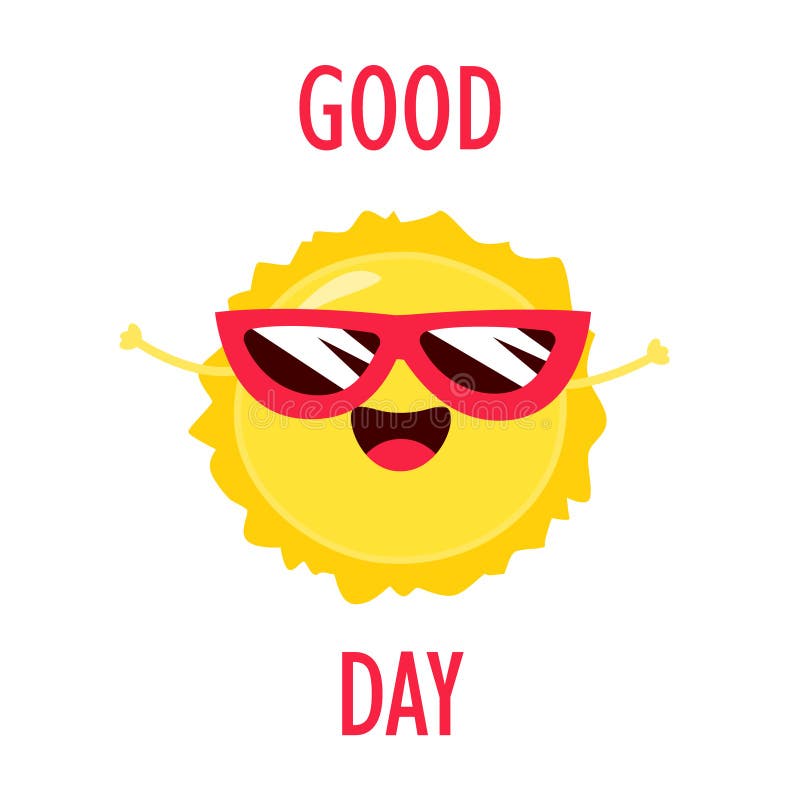 Good Day Card with Funny Sun in Sunglasses. Flat Style Stock Vector ...