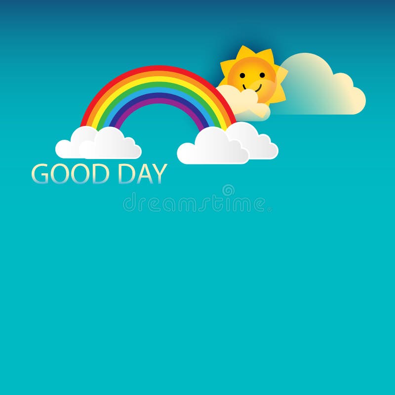 Good Day Text with Rainbow and Clouds Stock Vector - Illustration of ...