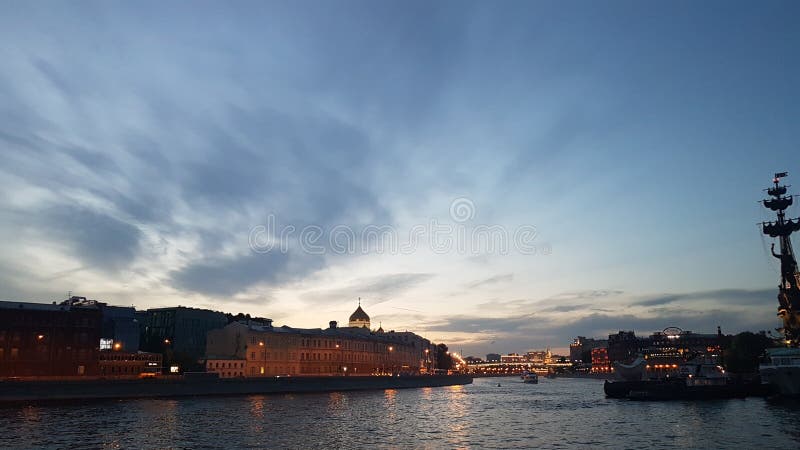 Good evening city stock image. Image of waterway, river - 219627491