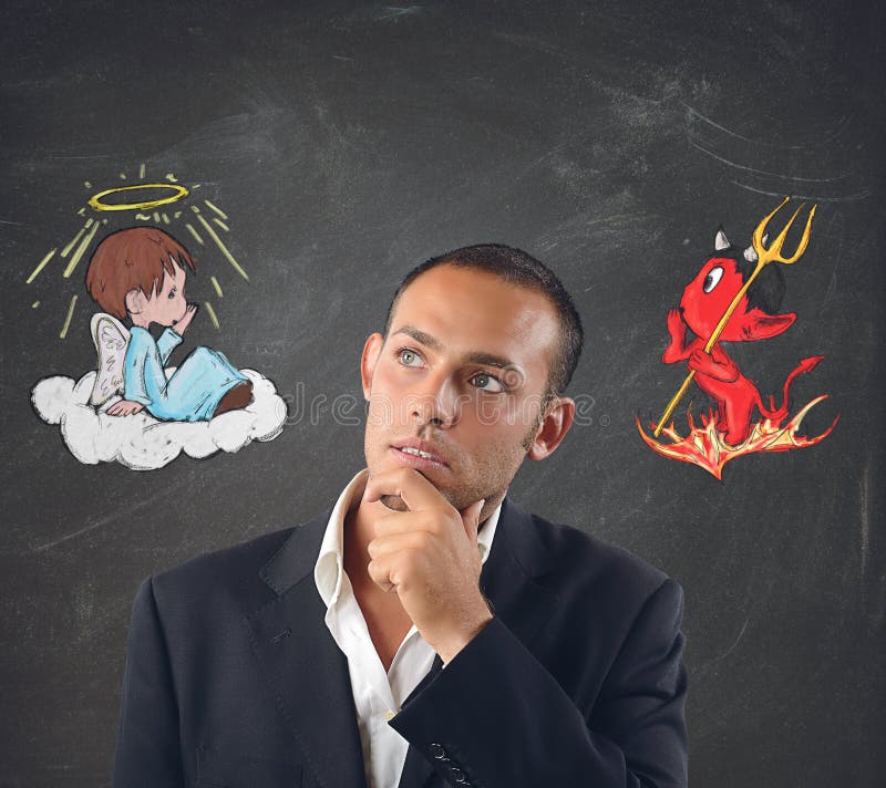 Businessman and Angel or Devil Stock Image - Image of conscience ...