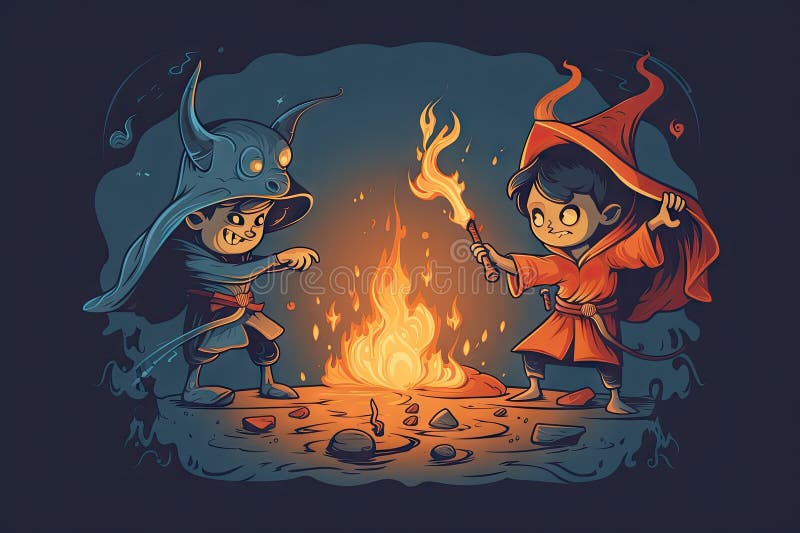 Good and Evil Cartoon Characters, Battling Each Other with Magic Spells ...