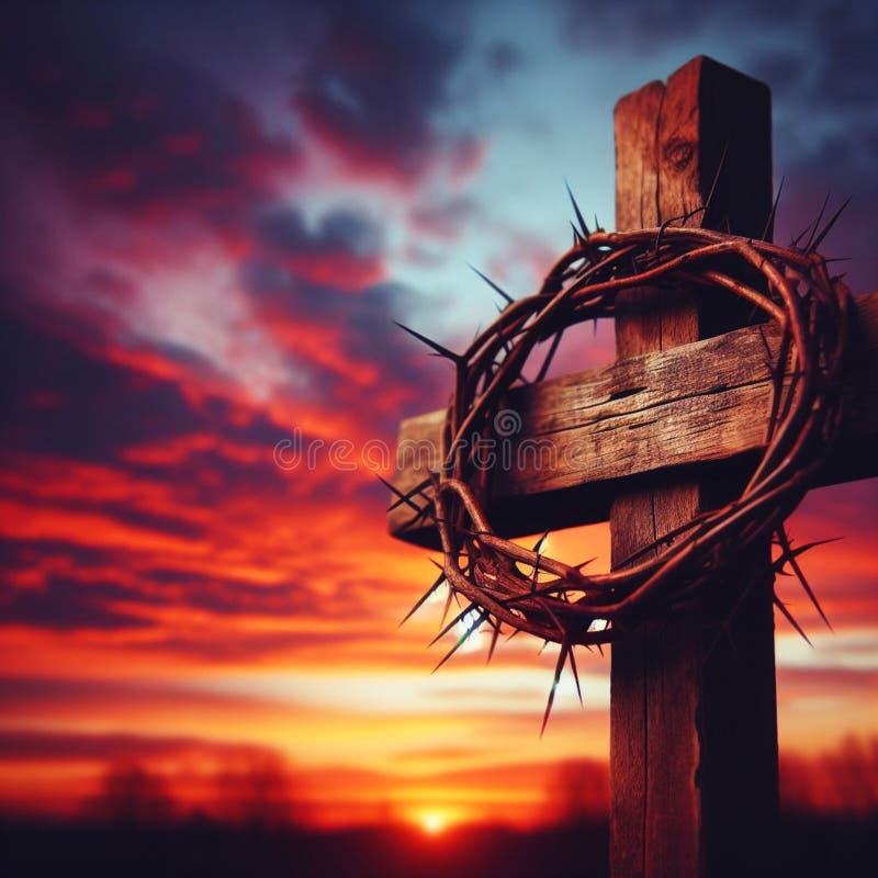 Good Friday Cross Crown of Thorns and Sunset with Dark Clouds Stock ...