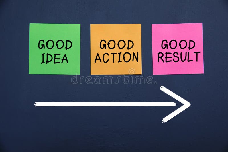 Good Idea with Good Action and Good Result on Board Stock Photo - Image ...