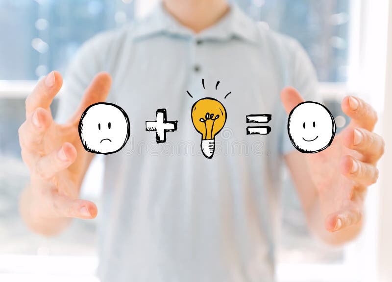 Good Idea Equals Happy with Young Man Stock Photo - Image of equation ...
