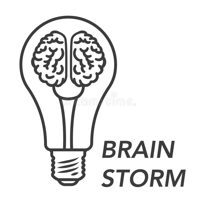 Good Idea. Light Bulb and Brain with a Thin Line Stock Vector ...