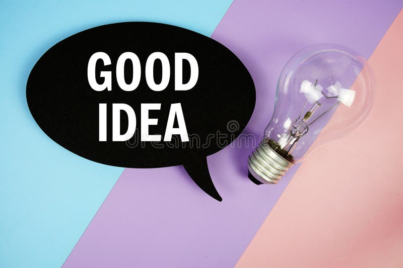Good Idea Text on Speech Bubble Top View on Blue, Purple and Pink ...