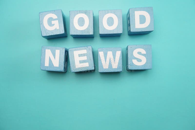 Good News Created with Cubes Alphabet Letters on Blue Background Stock ...