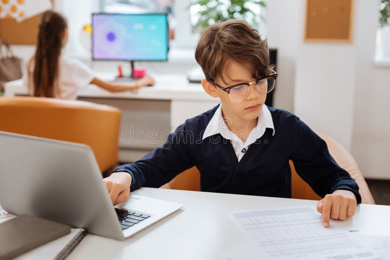 Clever Boy Correcting Mistakes in a Document Stock Photo - Image of ...