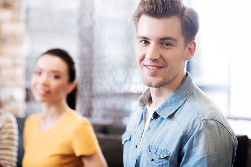 Good Looking Dark Eyed Young Man Smiling Stock Image Image Of