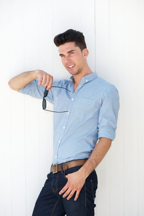 Good Looking Guy Standing Outdoors with Sunglasses Stock Image - Image ...
