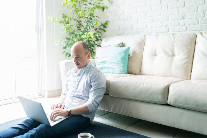 Man Working from Home with Laptop Stock Photo - Image of indoor, good ...