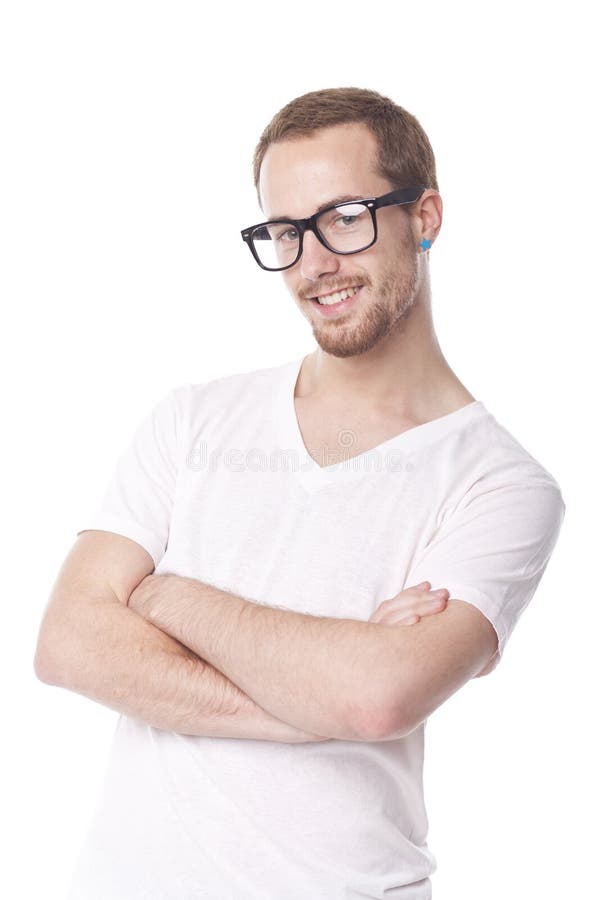 Good Looking Man with Retro Nerd Glasses Smiling Stock Photo - Image of ...
