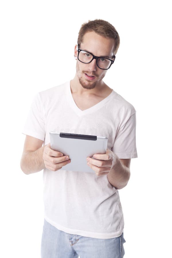 Good Looking Man with Tablet Computer Stock Image - Image of computer ...