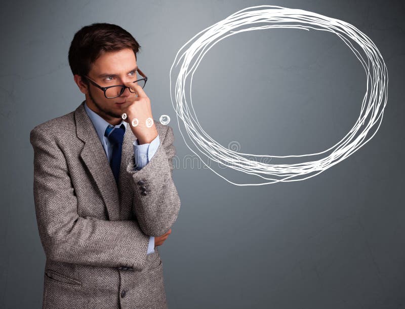 Good-looking Man Thinking about Speech or Thought Bubble with Co Stock ...