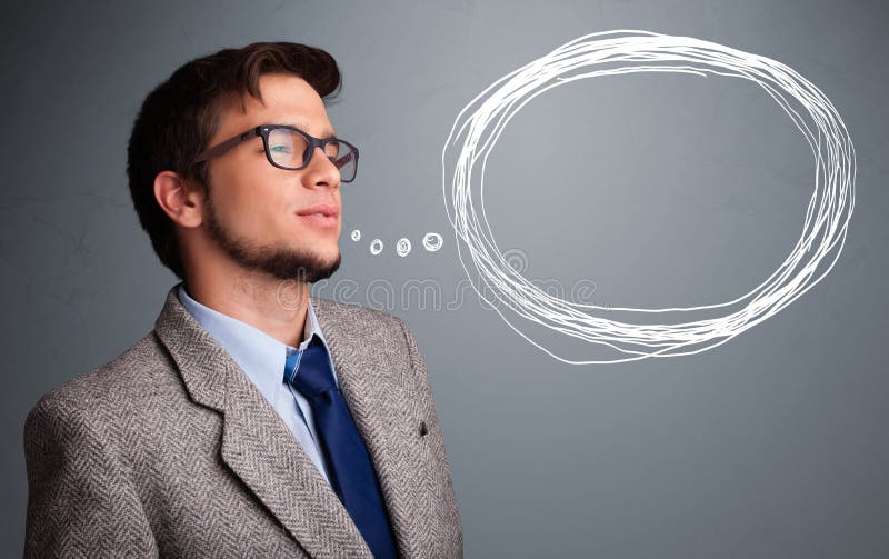 Good-looking Man Thinking about Speech or Thought Bubble with Co Stock ...
