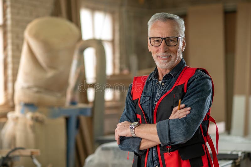 Good-looking Mature Man in a Carpentry Workshop Stock Image - Image of ...