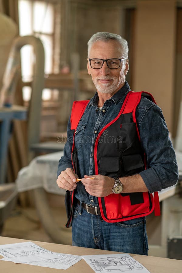 Good-looking Mature Man in a Carpentry Workshop Stock Image - Image of ...