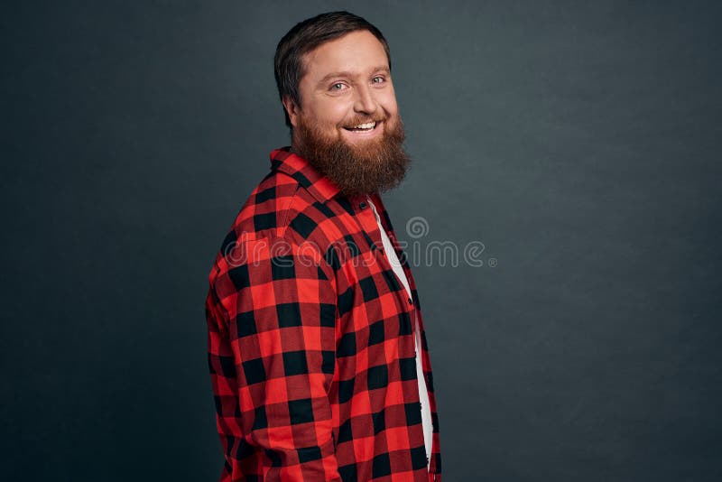 Good-looking Modern Hipster Guy with Beard in Red Checkered Shirt ...
