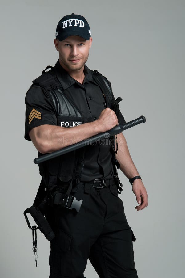 Good Looking Policeman Bodybuilder Posing Stock Photo - Image of ...