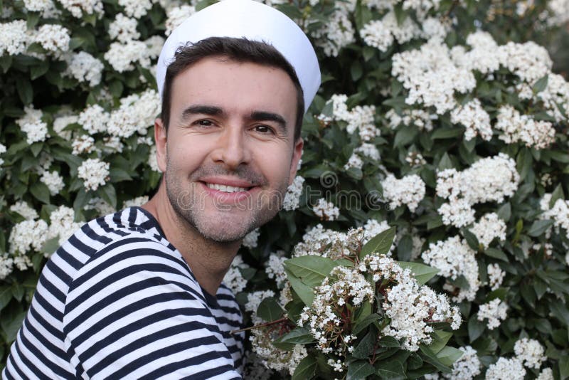 Good Looking Sailor with Hat and Striped Shirt Stock Photo - Image of ...