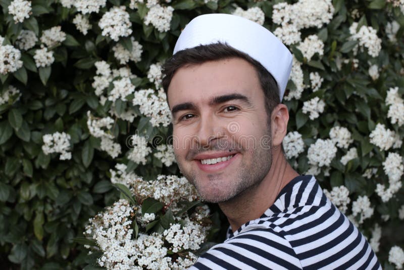 Good Looking Sailor with Hat and Striped Shirt Stock Image - Image of ...