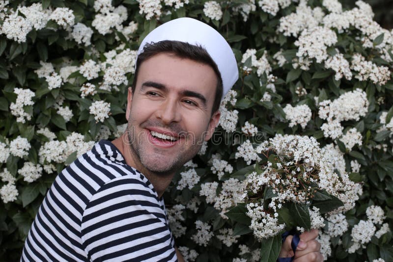 Good Looking Sailor with Hat and Striped Shirt Stock Photo - Image of ...