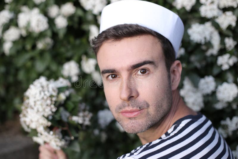 Good Looking Sailor with Hat and Striped Shirt Stock Photo - Image of ...