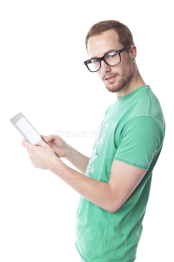 Good Looking Smart Nerd Man with Tablet Computer Stock Image - Image of ...