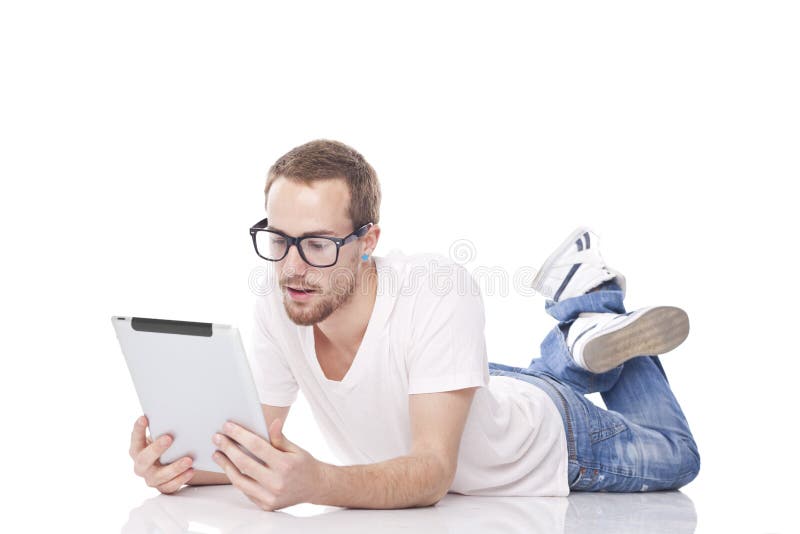 Good Looking Smart Nerd Man with Tablet Computer Stock Image - Image of ...
