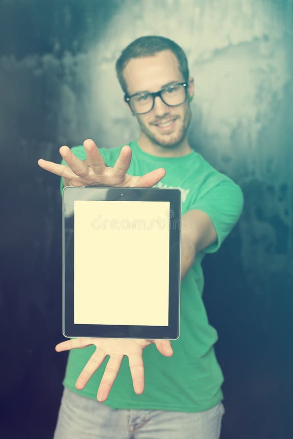 Good Looking Smart Nerd Man with Tablet Computer Stock Photo - Image of ...
