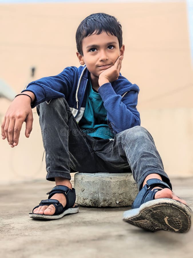 Good Looking Young Boy Sitting Portrait on the Terrace Stock Photo ...