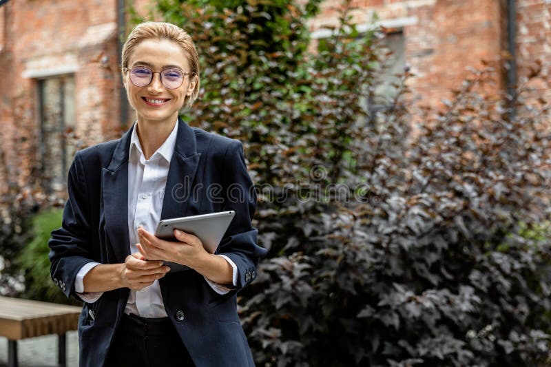 Good-looking Young Business Woman Looking Contented and Enjoyed Stock ...