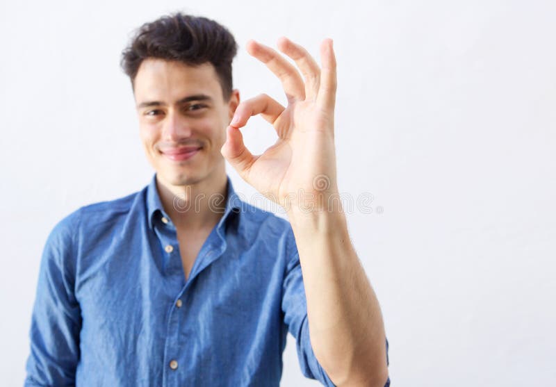 Good Looking Young Man with Ok Hand Sign Stock Image - Image of looking ...