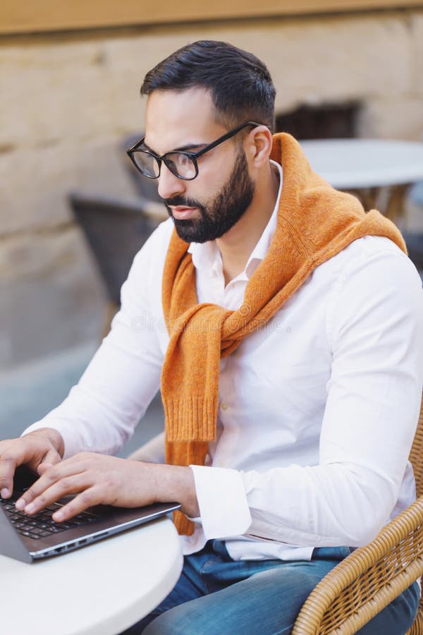 Businessman Using Computer at the Cafe Stock Photo - Image of student ...