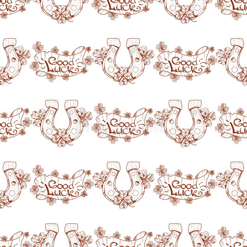 Good Luck Banner and Clover Seamless Pattern Stock Illustration ...