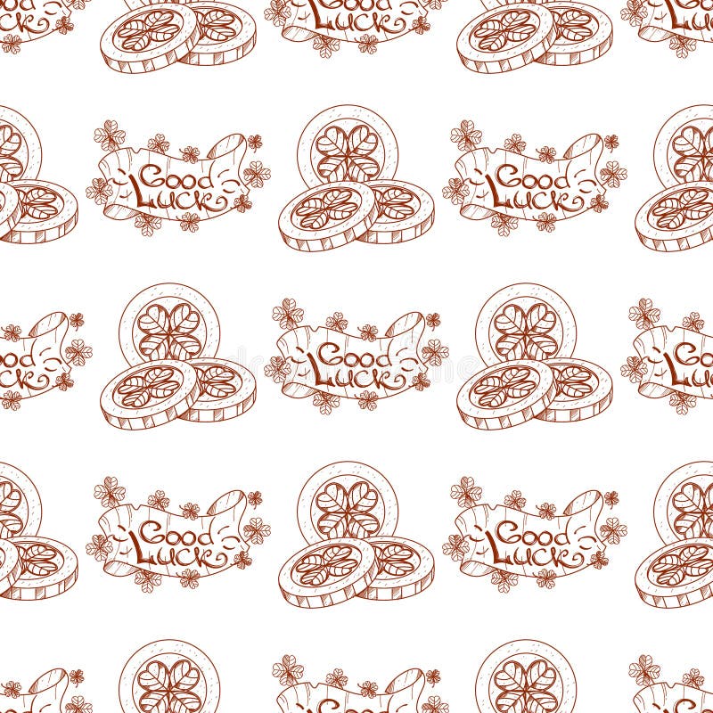 Good Luck Banner and Clover Seamless Pattern Stock Illustration ...