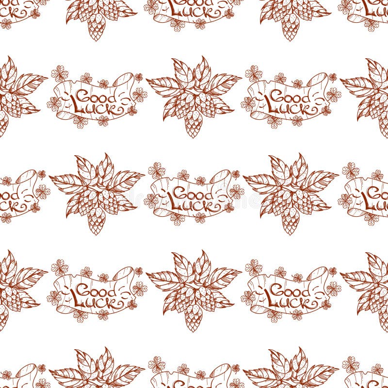 Good Luck Banner and Clover Seamless Pattern Stock Illustration ...