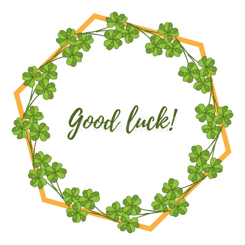 Good Luck Card with Four Leaf Green Clover Stock Vector - Illustration ...