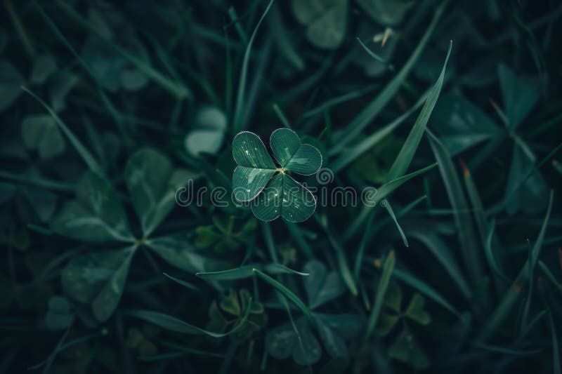 Good Luck Charm, Four Leaf Clover Growing in Green Grass, Copy Space ...