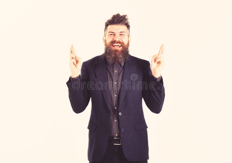 Good Luck Concept. Bearded Man Smiles and Wishes Good Luck Stock Photo ...